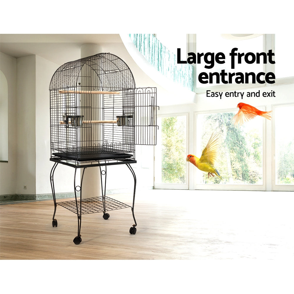 Black Bird Cage with Perch On Stand Slide Out Tray Wrought Iron– Dodosales
