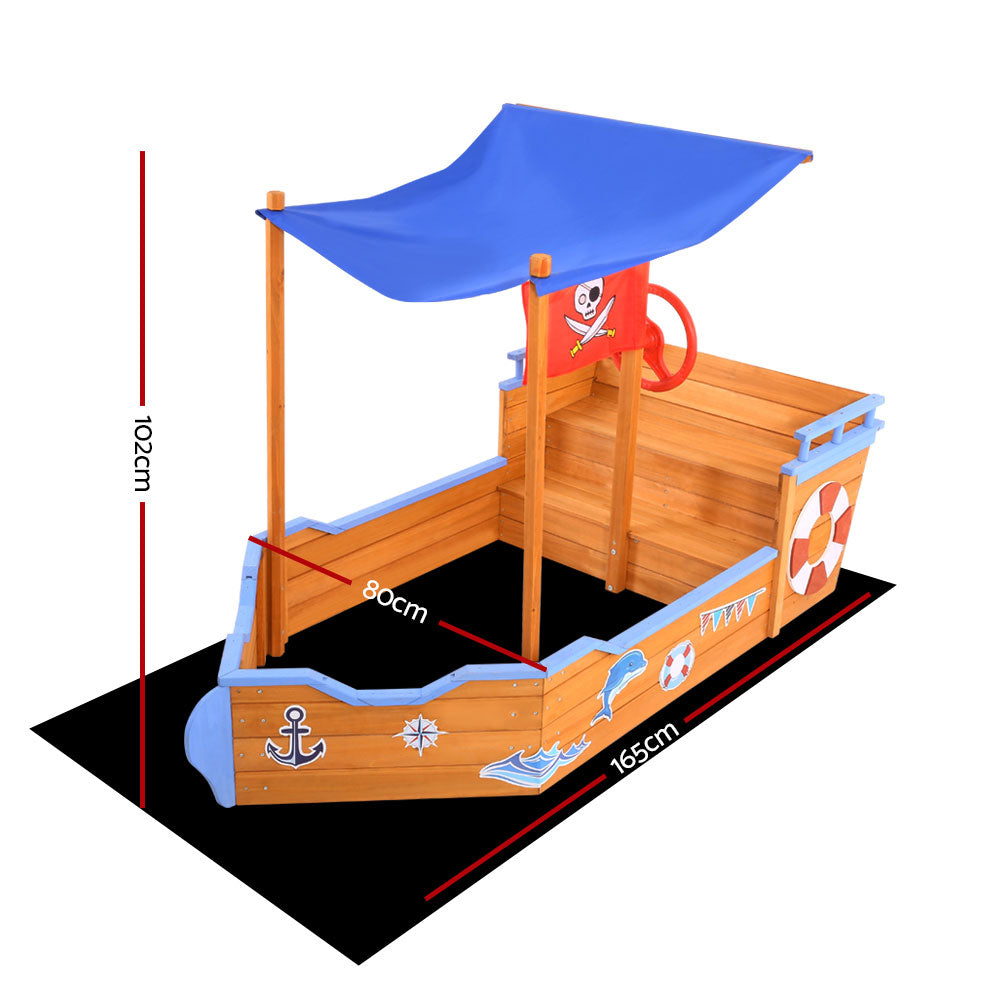 Pirate Ship Sandpit Boat Sand Pit With Canopy Cover Treated Timber Pla ...